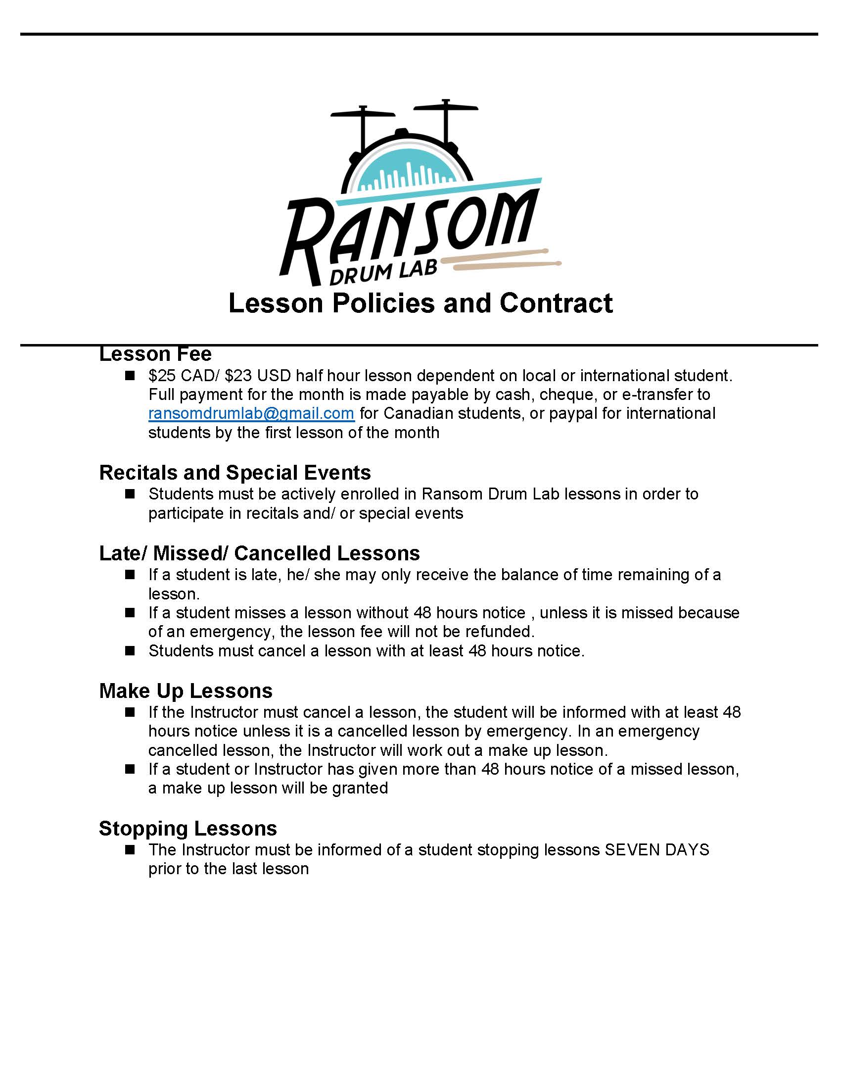 POLICY AGREEMENT - MYMUSIC STAFF - Ransom Drum Lab